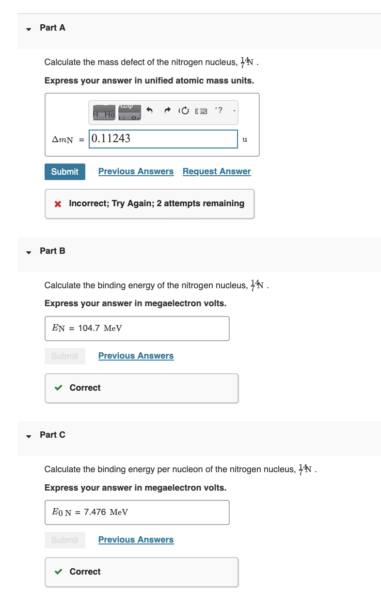 Solved Part DCalculate the mass defect of the helium | Chegg.com