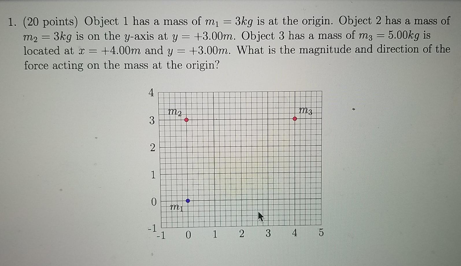 Solved 1. (20 points) Object 1 has a mass of mı = 3kg is at | Chegg.com Solved 1. (20 points) Object 1 has a mass of mı = 3kg is at | Chegg.com