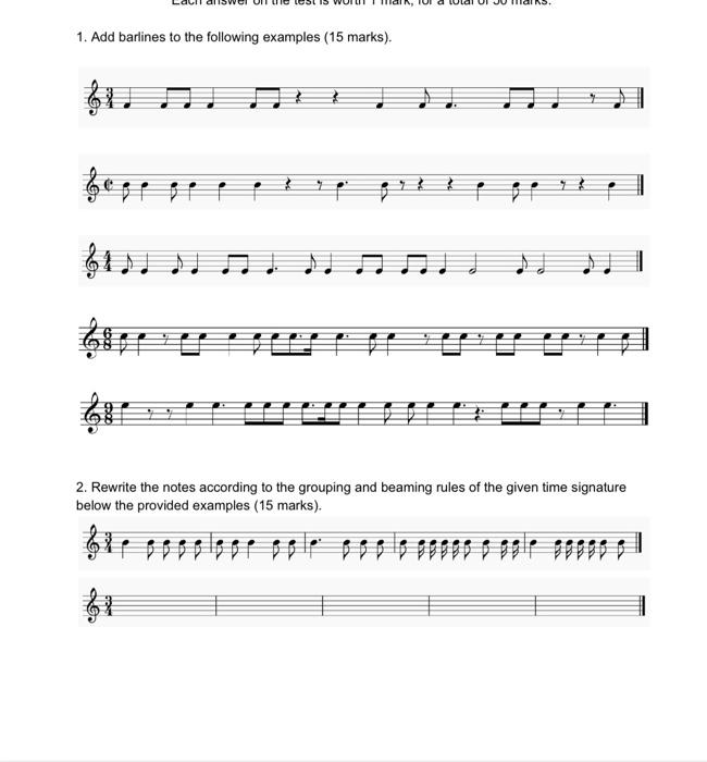 1. Add barlines to the following examples ( 15 | Chegg.com