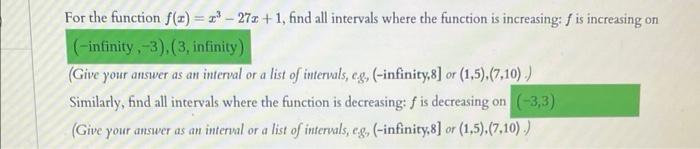 Solved For the function f(x)=x3−27x+1, find all intervals | Chegg.com