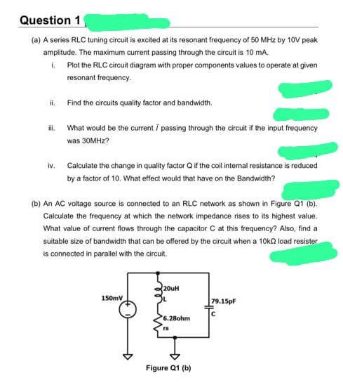 Solved (a) A series RLC tuning circuit is excited at its | Chegg.com