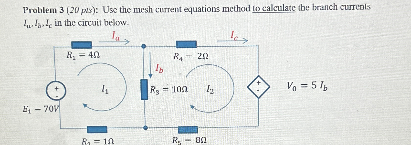 Solved Problem 3 (20 ﻿pts): Use the mesh current equations | Chegg.com