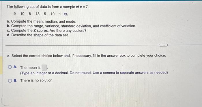 Solved The following set of data is from a sample of n=7. a. | Chegg.com