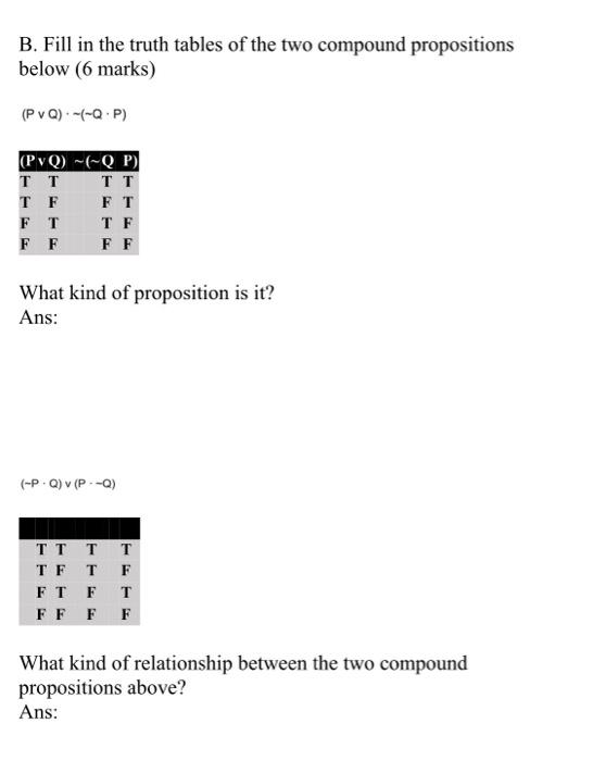 B. Fill in the truth tables of the two compound | Chegg.com