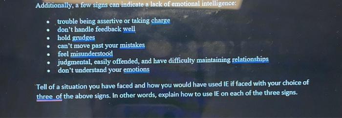 Solved Additionally, a few signs can indicate a lack of | Chegg.com