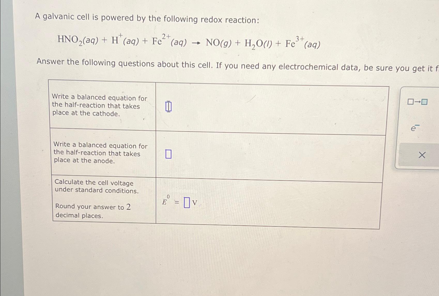 Solved A galvanic cell is powered by the following redox | Chegg.com