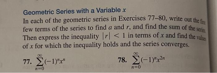 Solved Geometric Series with a Variable x In each of the | Chegg.com