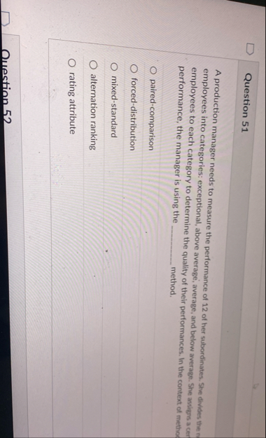 Solved Question 51A production manager needs to measure the | Chegg.com