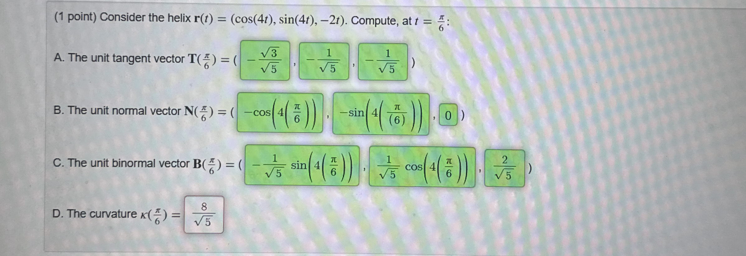 Solved (1 ﻿point) ﻿Consider the helix | Chegg.com