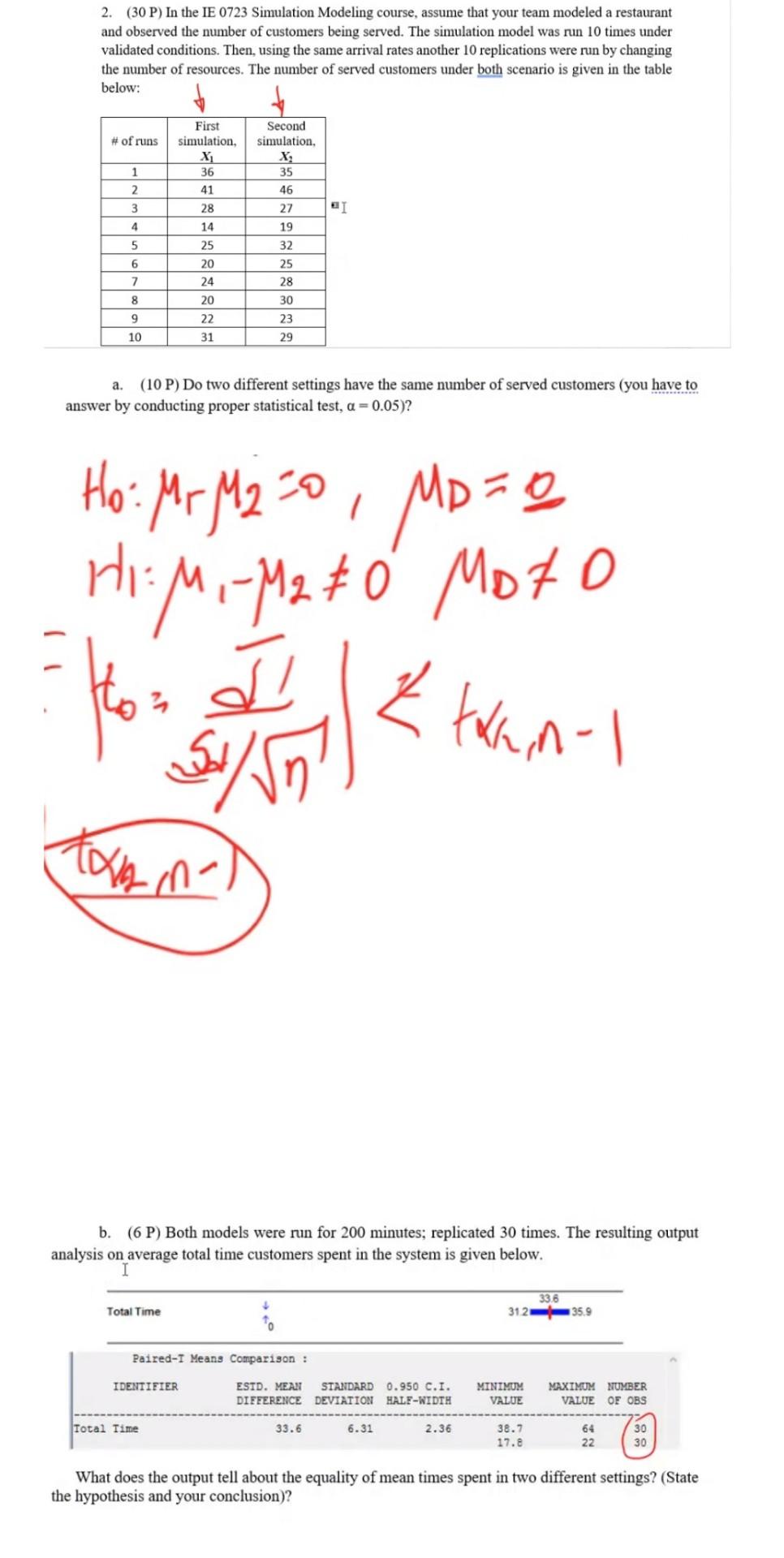 Solved 2. (30 P) In the IE 0723 Simulation Modeling course, | Chegg.com