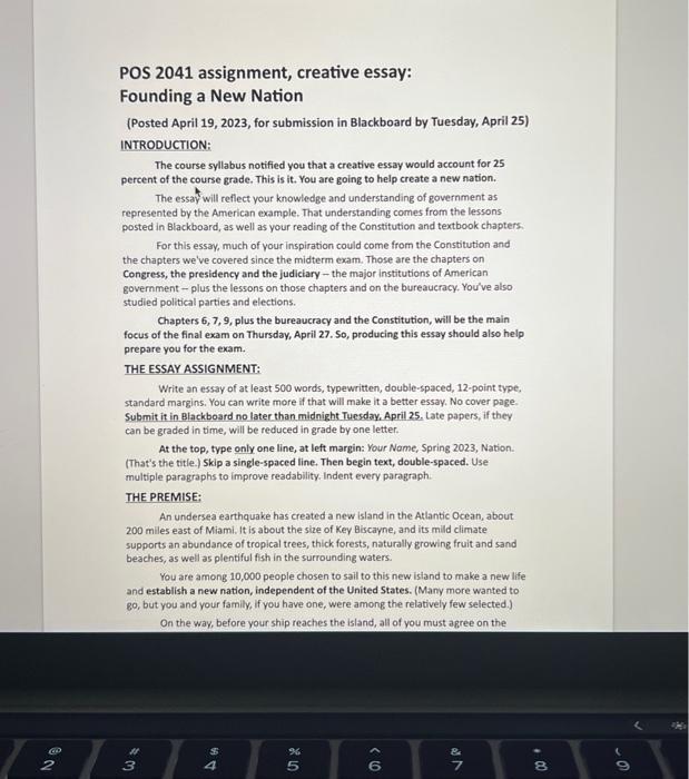 POS 2041 assignment, creative essay: Founding a New | Chegg.com