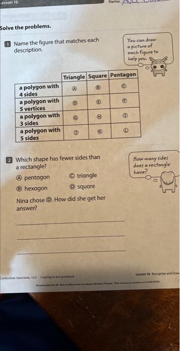 [Solved]: (1) Name the figure that matches each description