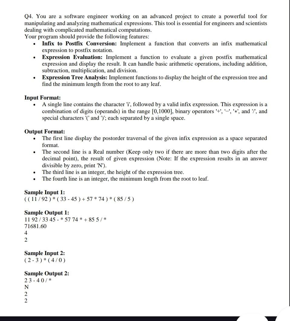 Solved Q4. You are a software engineer working on an | Chegg.com