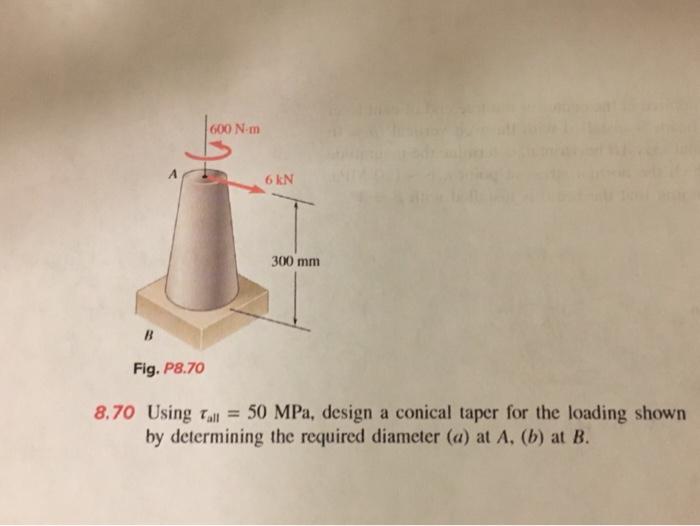 Solved 600 Nm 6 kN 300 mm B Fig. P8.70 8.70 Using = 50 MPa, | Chegg.com