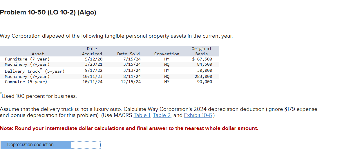 Solved Problem 10-50 (LO 10-2) (Algo) ﻿Way Corporation | Chegg.com