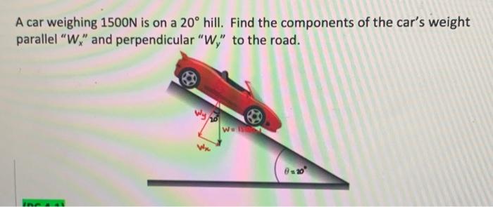 Solved A car weighing 1500 N is on a 20∘ hill. Find the | Chegg.com
