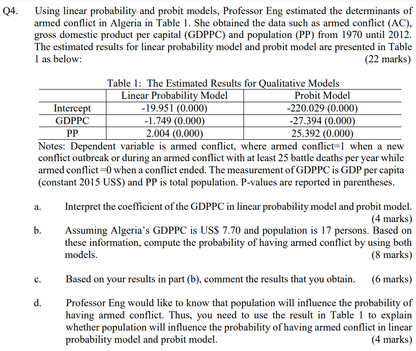 Solved Q4. ﻿Using linear probability and probit models, | Chegg.com