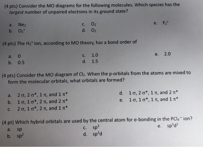 Solved (4 pts) Consider the MO diagrams for the following | Chegg.com