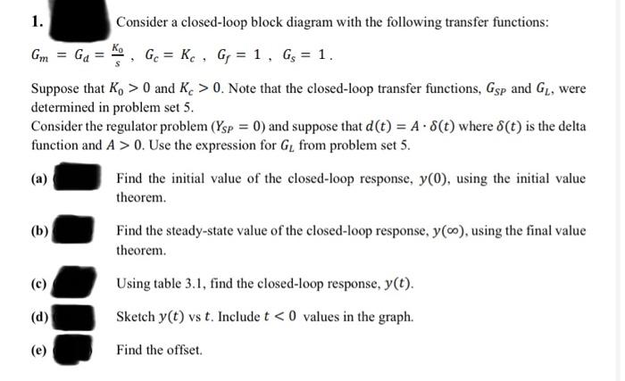 Solved 1. Consider a closed-loop block diagram with the | Chegg.com