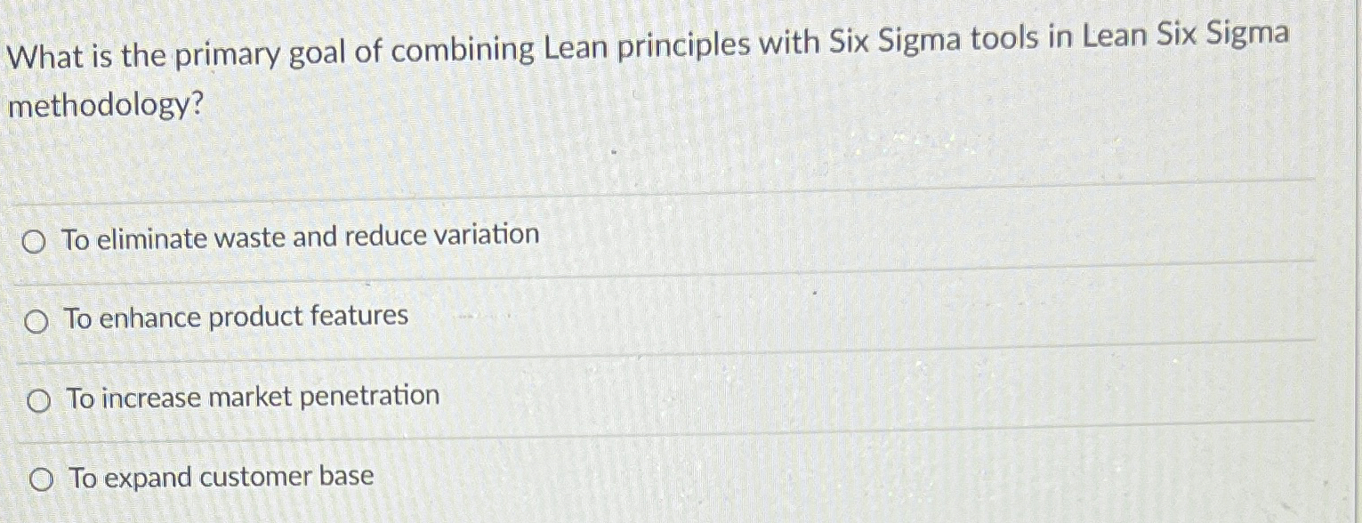 Solved What is the primary goal of combining Lean principles | Chegg.com