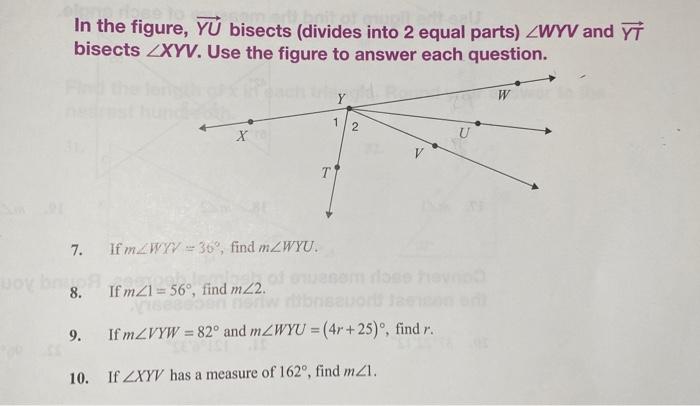 Solved In the figure, YU bisects (divides into 2 equal | Chegg.com