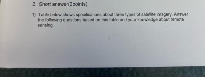 Solved 2. Short answer(2points): 1) Table below shows | Chegg.com