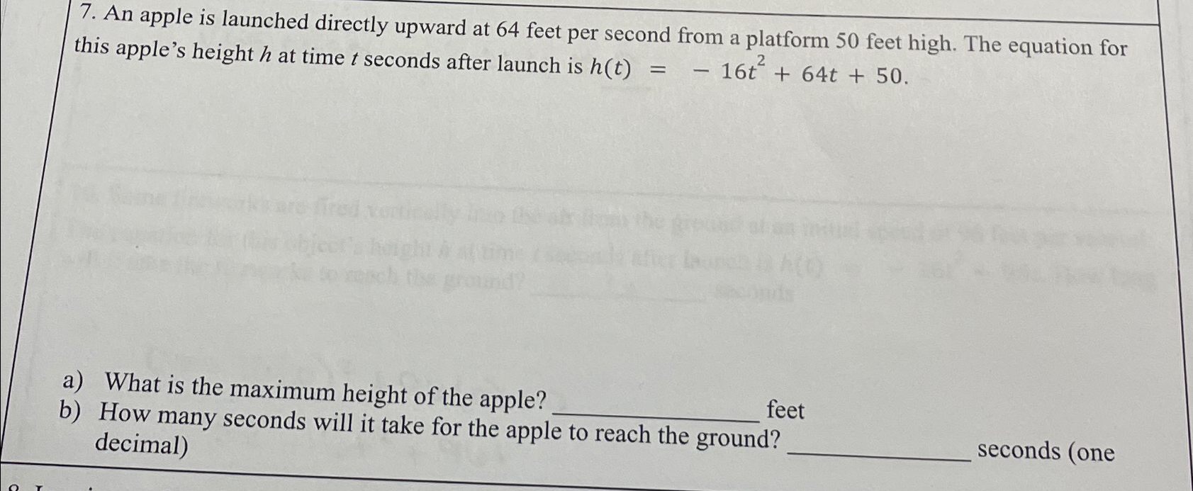Solved An apple is launched directly upward at 64 ﻿feet per | Chegg.com