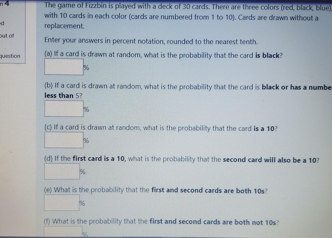 Solved n4 ed The game of Fizzbin is played with a deck of 30 | Chegg.com