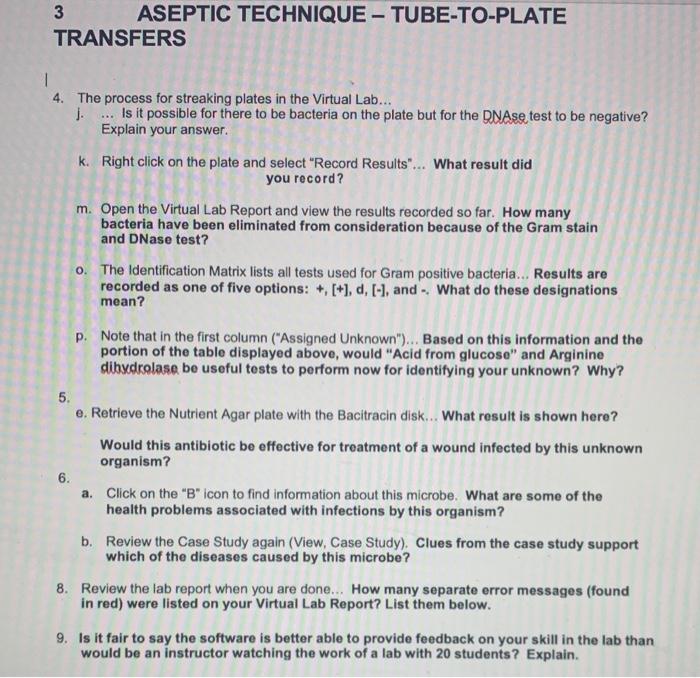 3 ASEPTIC TECHNIQUE - TUBE-TO-PLATE TRANSFERS 1 4. | Chegg.com