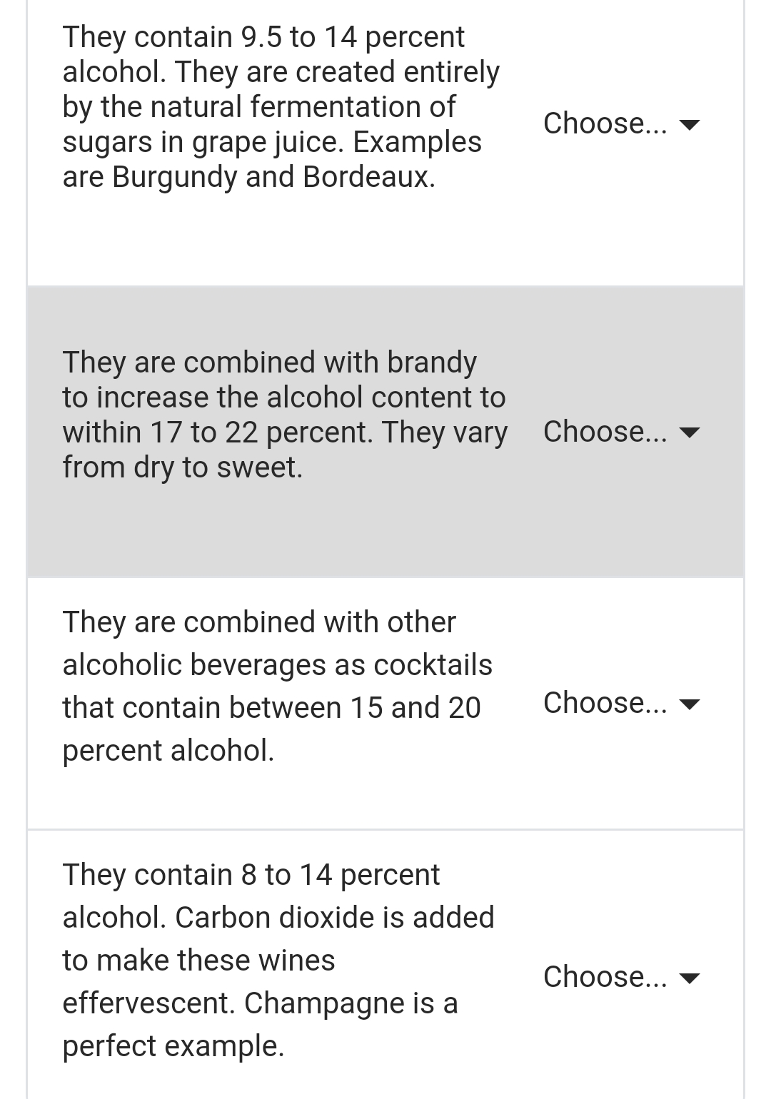 Solved They contain 9.5 ﻿to 14 ﻿percent alcohol. They are | Chegg.com