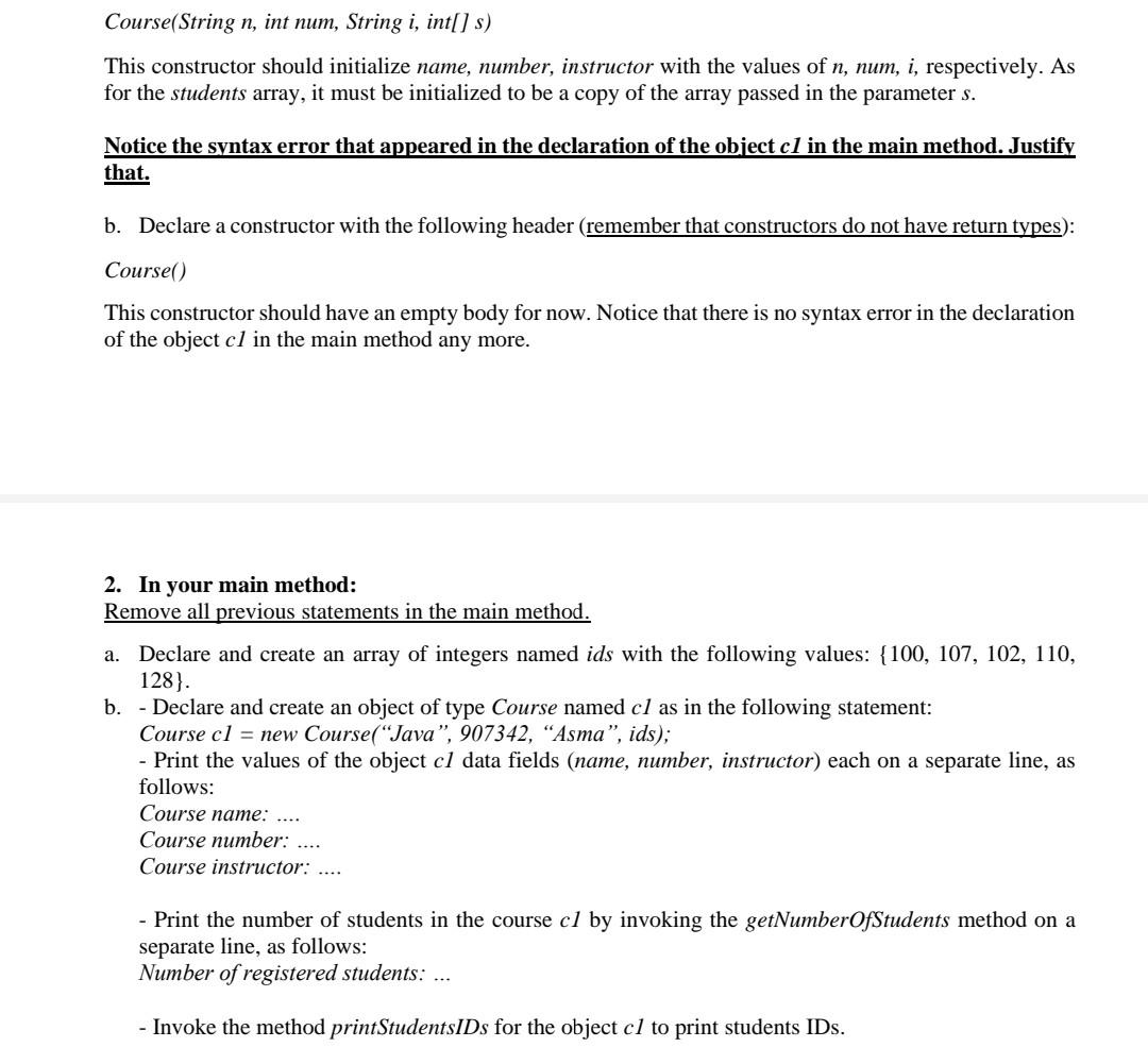 Solved Part 2 Implementing The Course Class With 