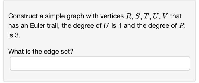 Solved Construct a simple graph with vertices R,S,T,U,V that | Chegg.com