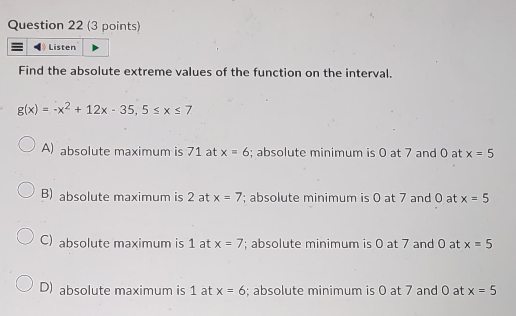 Solved Find the absolute extreme values of the function on | Chegg.com