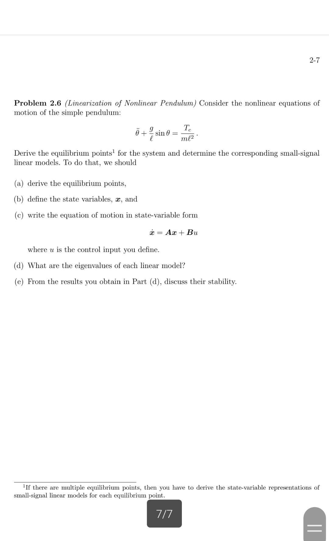 Solved Problem 2.6 (Linearization of Nonlinear Pendulum) | Chegg.com Solved Problem 2.6 (Linearization of Nonlinear Pendulum) | Chegg.com