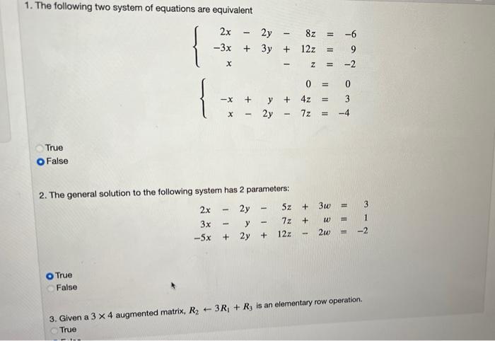 Solved 1. The following two system of equations are | Chegg.com