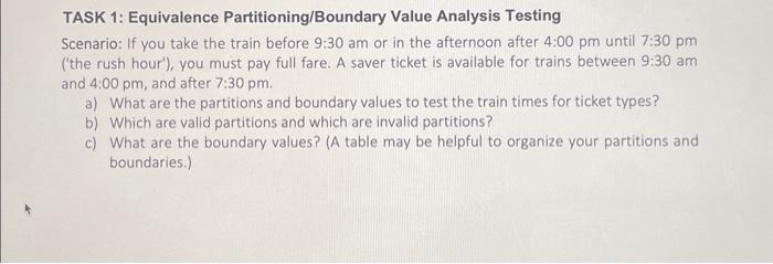 Solved TASK 1: Equivalence Partitioning/Boundary Value | Chegg.com
