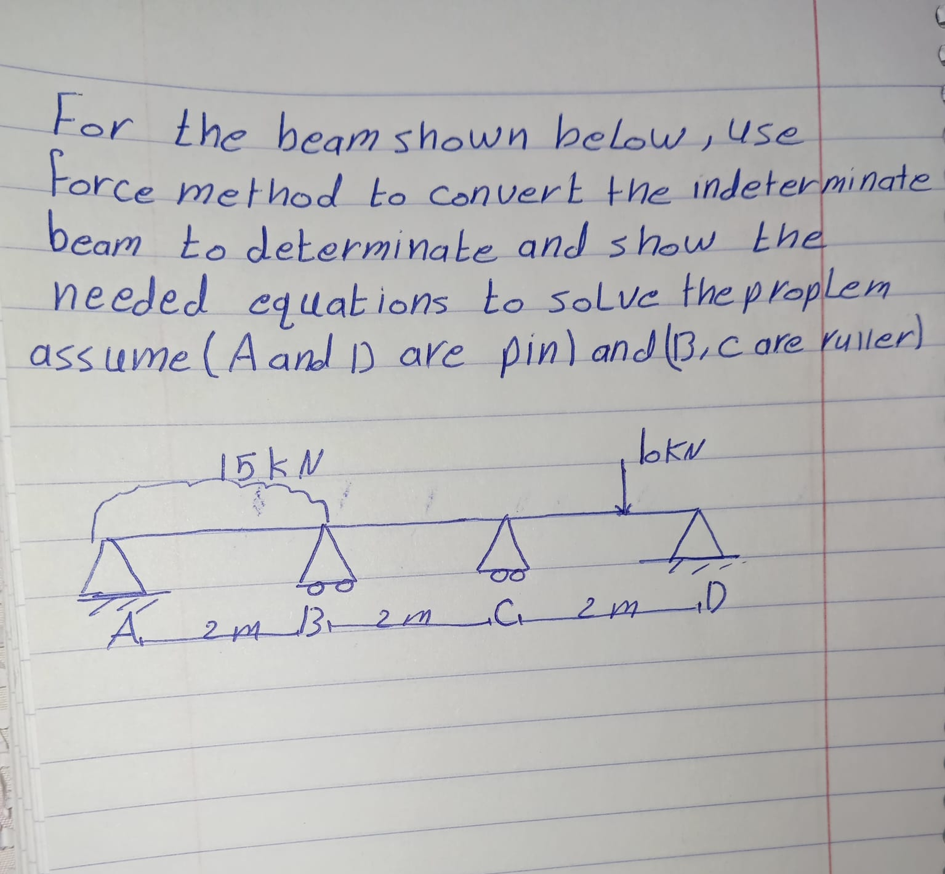 Solved For the beam shown below, use force method to convert | Chegg.com