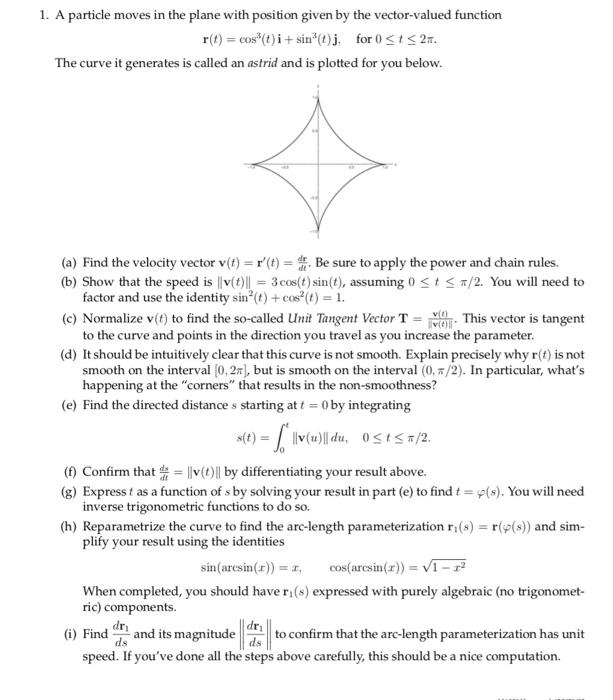 Solved 1. A particle moves in the plane with position given | Chegg.com