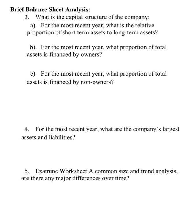 Solved A С E F 2 Worksheet A: Balance Sheet Analysis Use | Chegg.com