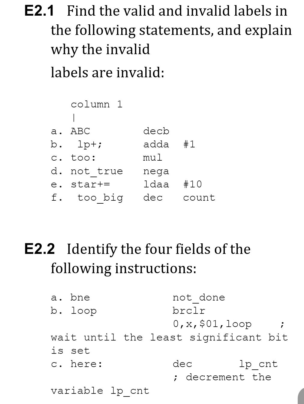 Solved E2.1 Find the valid and invalid labels in the | Chegg.com