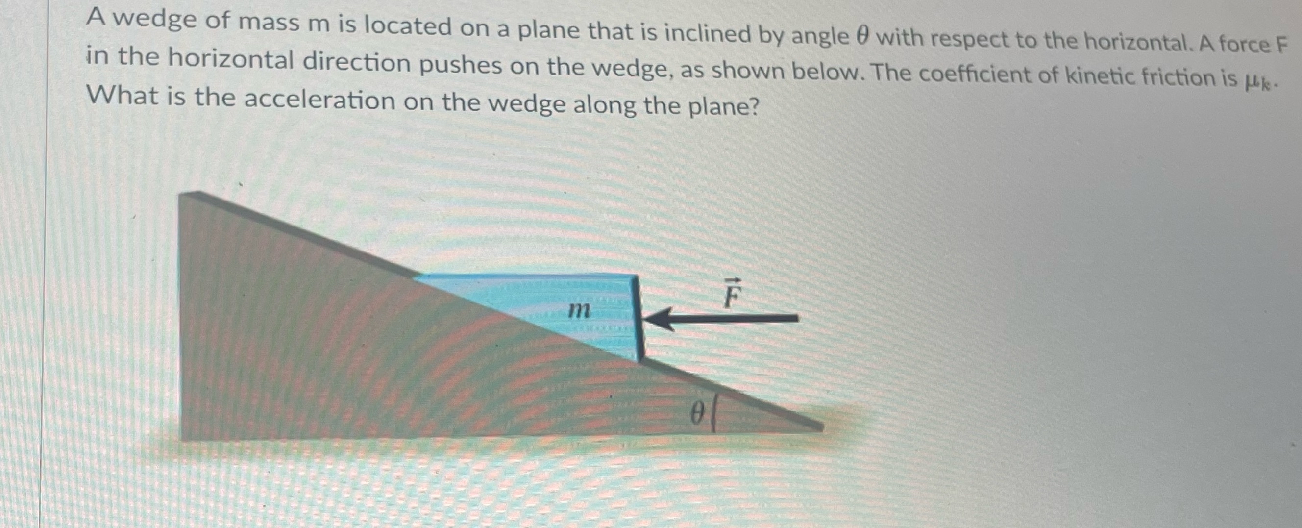 Solved A wedge of mass m ﻿is located on a plane that is | Chegg.com