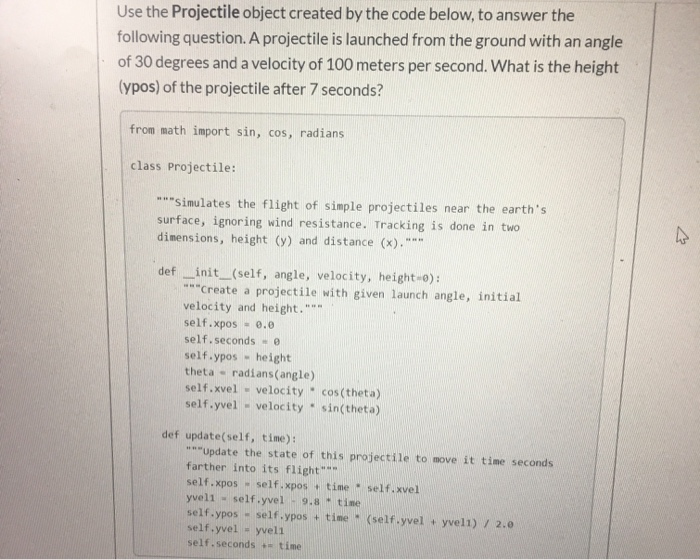 Solved Use the Projectile object created by the code below, | Chegg.com