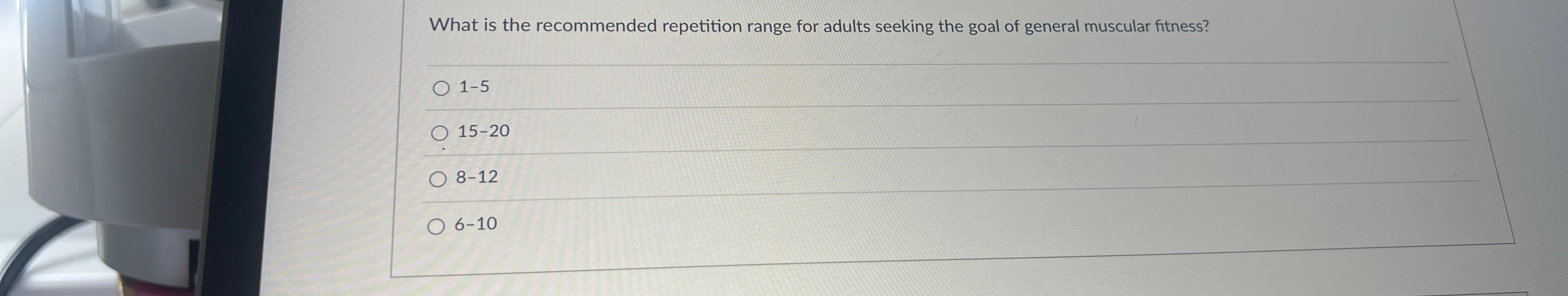 Solved What is the recommended repetition range for adults | Chegg.com