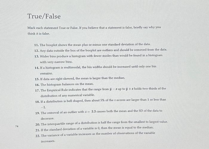 Solved 74 True/False Mark each statement True or False. If | Chegg.com