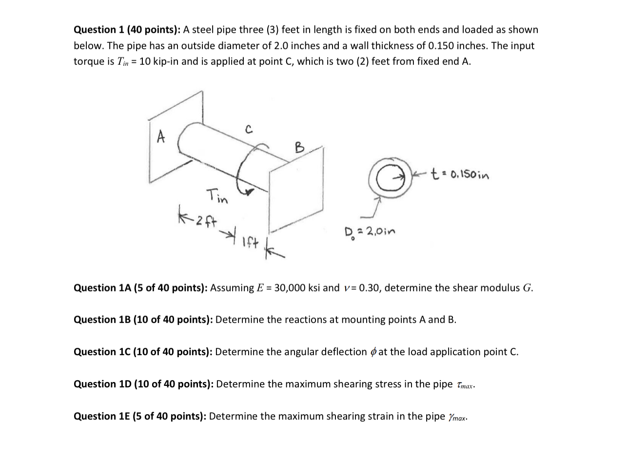 Solved Question 1 (40 ﻿points): A steel pipe three (3) ﻿feet | Chegg.com