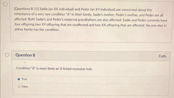 Solved [Questions 8-11] Sadie (an XX individual) and Peder | Chegg.com