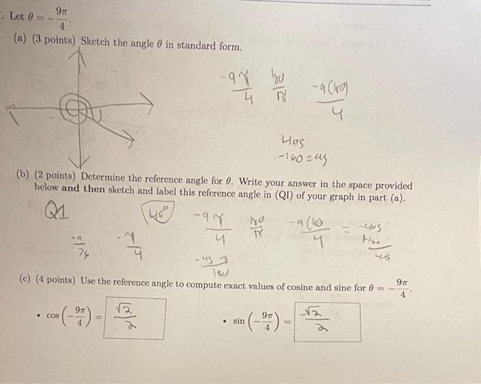 Solved cthθ=−49π (a) (3 points) Sketch the angle θ in | Chegg.com