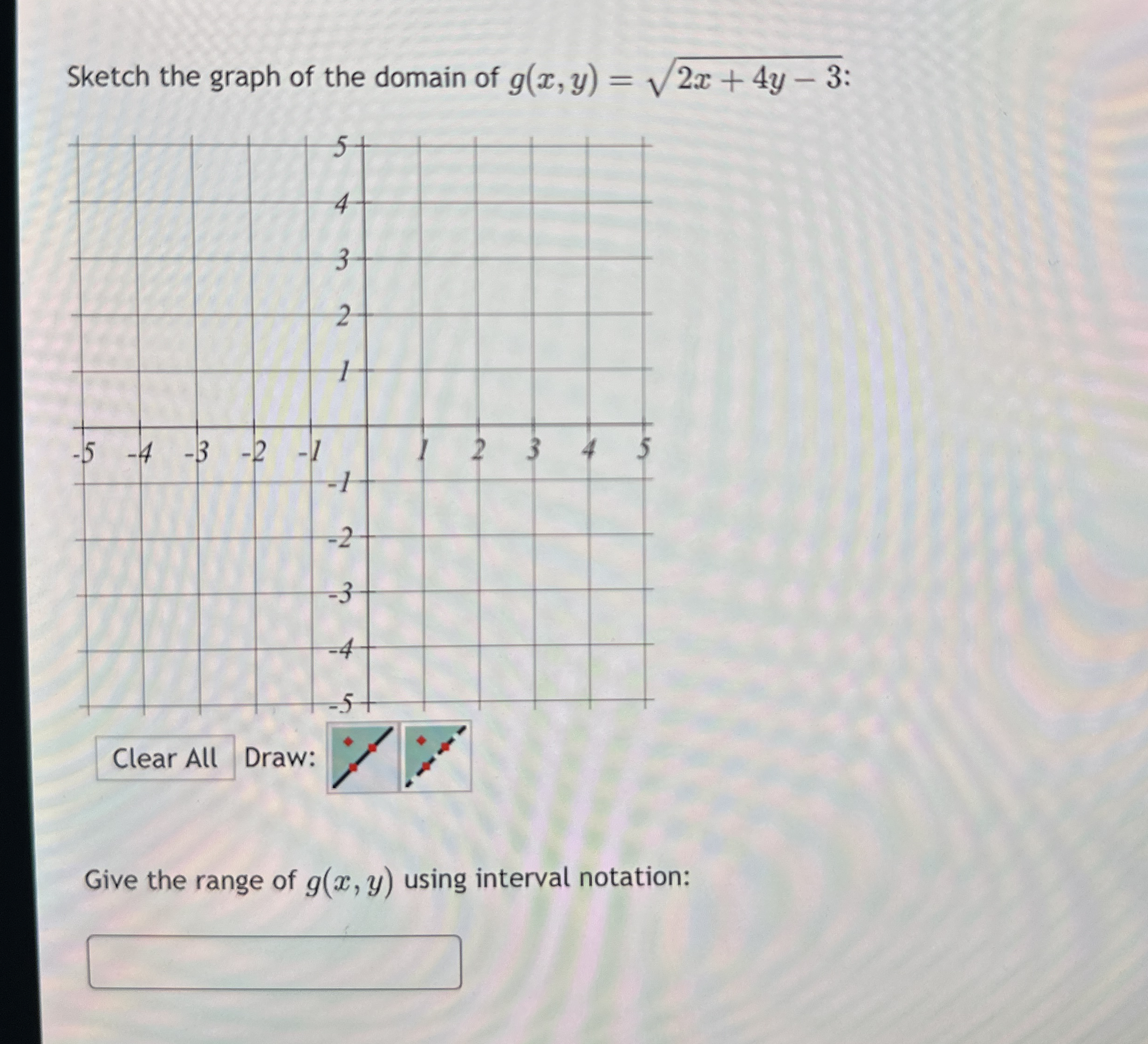 Solved Sketch the graph of the domain of g(x,y)=2x+4y-32 | Chegg.com