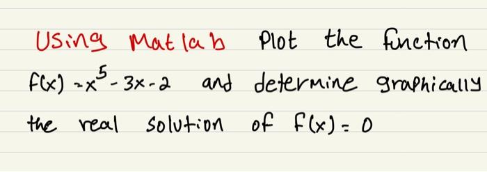 Solved Using Matlab Plot the function f(x)=x5−3x−2 and | Chegg.com