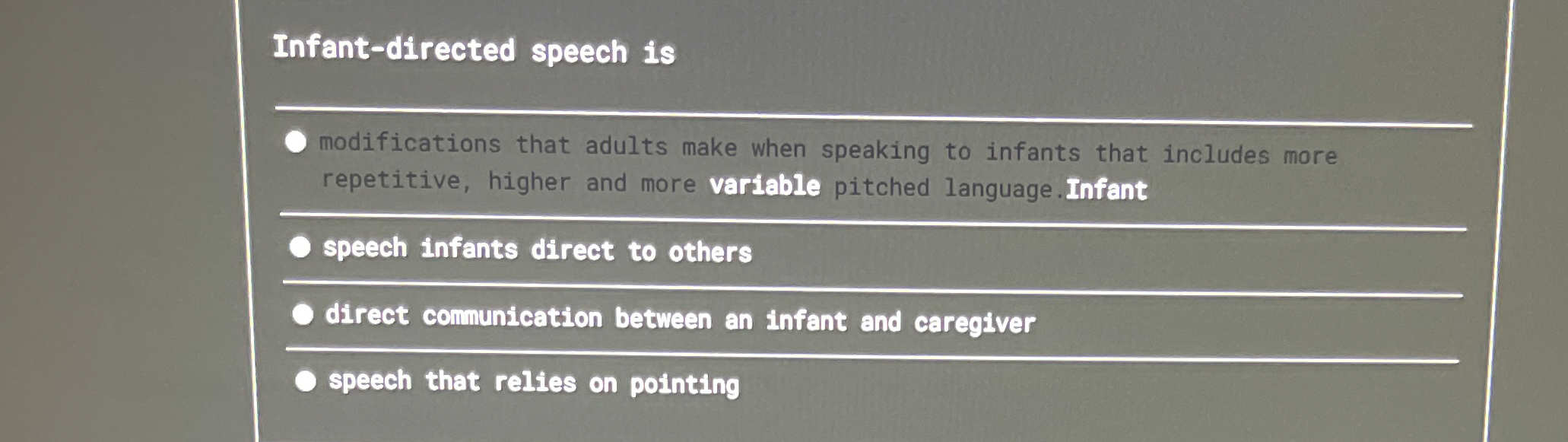 Solved Infant-directed speech ismodifications that adults | Chegg.com